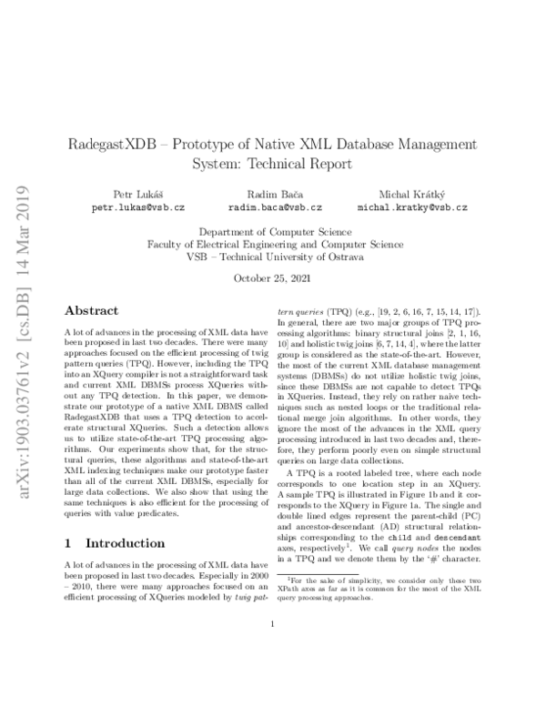 Pdf Radegastxdb Prototype Of Native Xml Database Management System Technical Report
