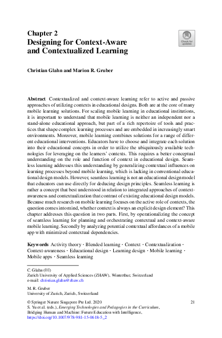 (PDF) Designing for Context-Aware and Contextualized Learning