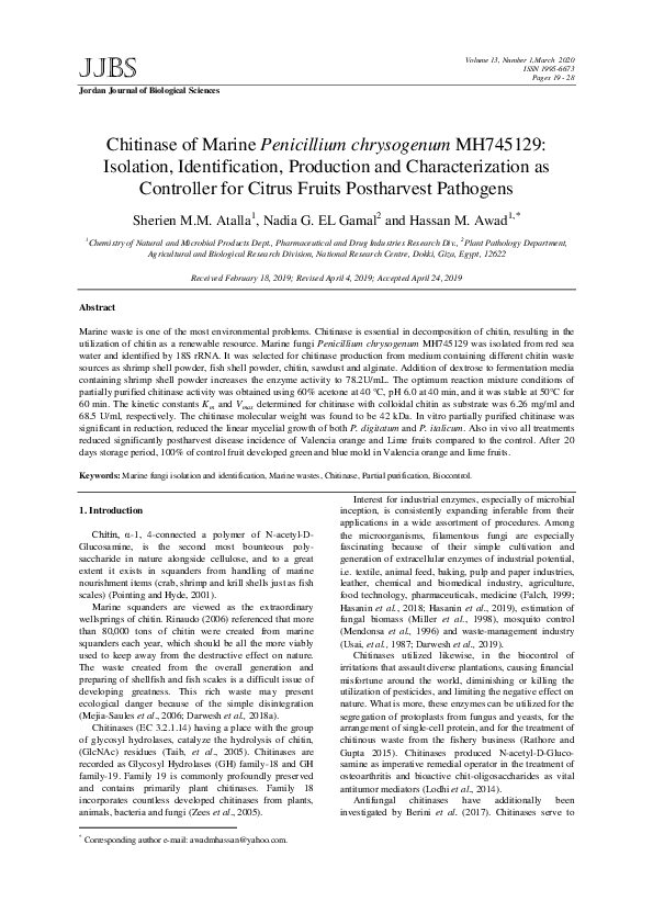 (PDF) Chitinase of Marine Penicillium chrysogenum MH745129: Isolation ...