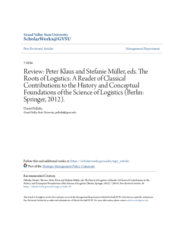 (PDF) The roots of logistics : a reader of classical contributions to ...