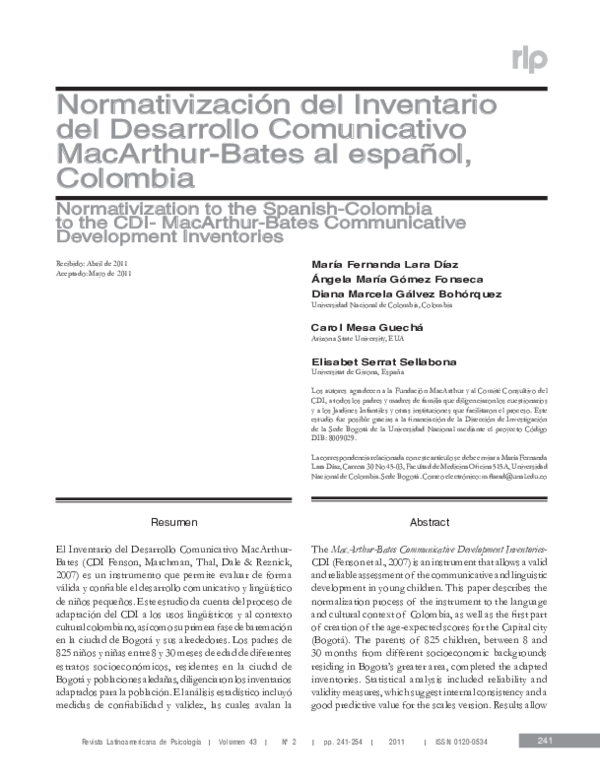 (PDF) Normativization to the Spanish-Colombia to the CDI- MacArthur ...