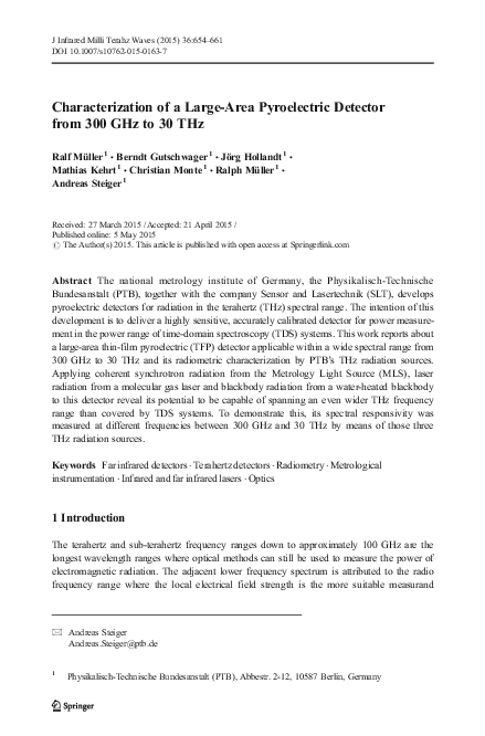 (PDF) Characterization of a Large-Area Pyroelectric Detector from 300 ...