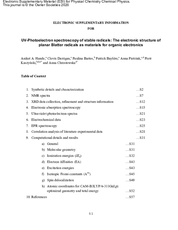 (PDF) UV-photoelectron spectroscopy of stable radicals: the electronic ...