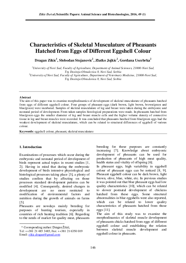 (PDF) Characteristics of Skeletal Musculature of Pheasants Hatched from ...