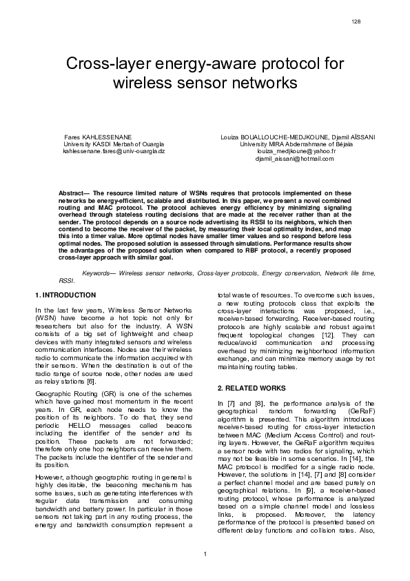 (PDF) Cross-Layer Energy-Aware Protocol for Wireless Sensor Networks
