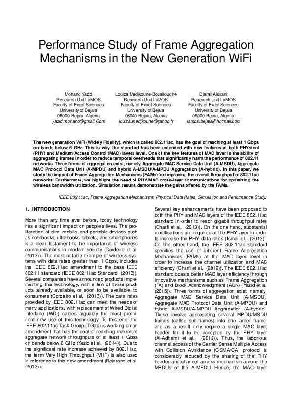 (PDF) Performance Study of Frame Aggregation Mechanisms in the New ...