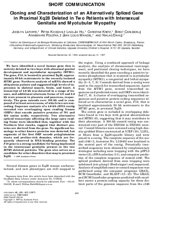 (PDF) Cloning and Characterization of an Alternatively Spliced Gene in ...