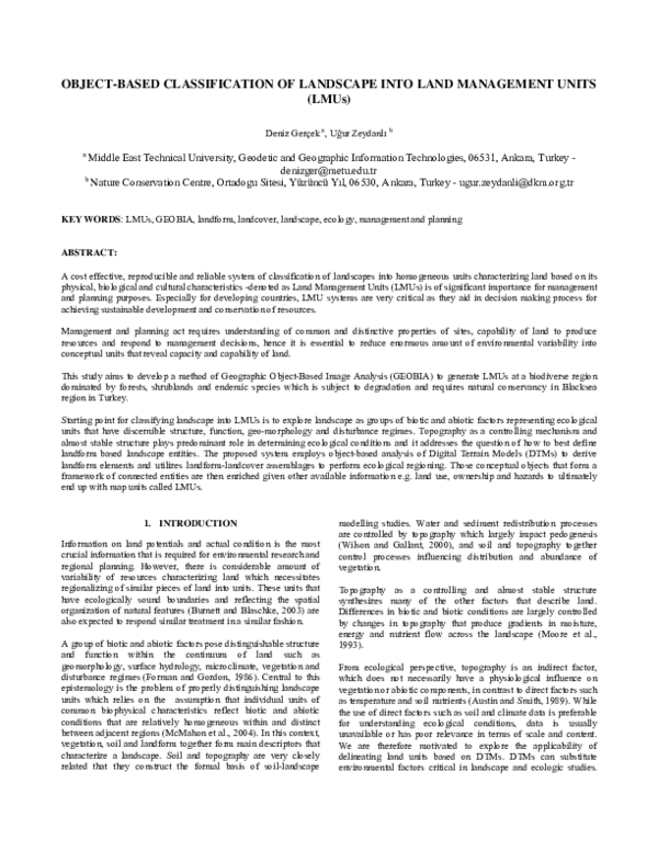 (PDF) OBJECT-BASED CLASSIFICATION OF LANDSCAPE INTO LAND MANAGEMENT ... (PDF) OBJECT-BASED CLASSIFICATION OF LANDSCAPE INTO LAND MANAGEMENT ...