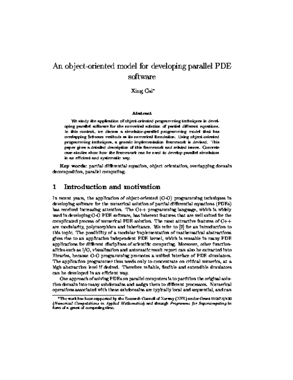 Pdf An Object Oriented Model For Developing Parallel Pde Software 9881
