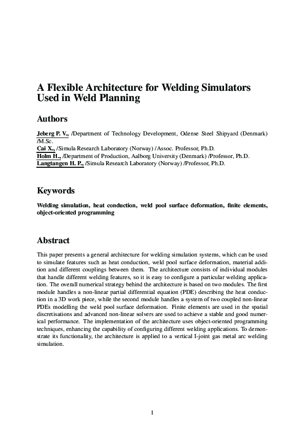 (PDF) A Flexible Architecture for Welding Simulators Used in Weld Planning