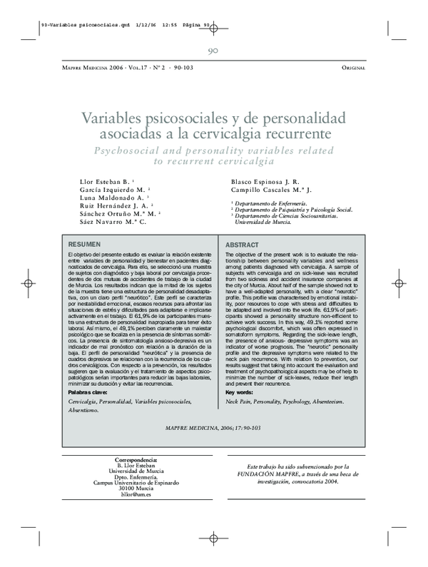 (PDF) Variables psicosociales y de personalidad asociadas a la ...