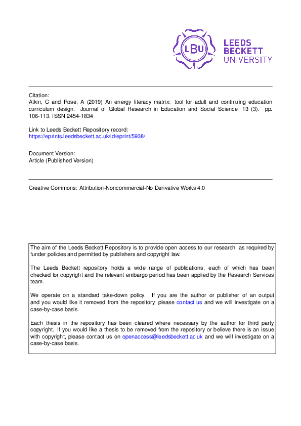 (PDF) An energy literacy matrix: a tool for adult and continuing ...