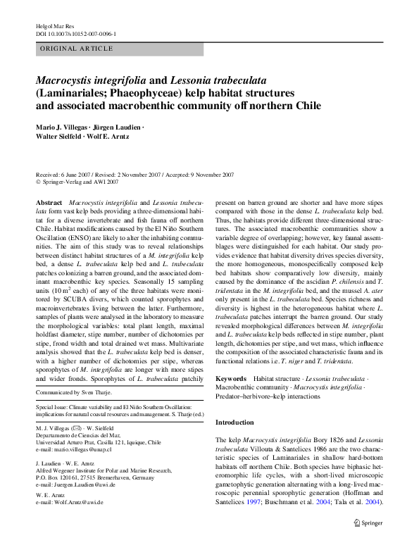 (PDF) Macrocystis integrifolia and Lessonia trabeculata (Laminariales ...
