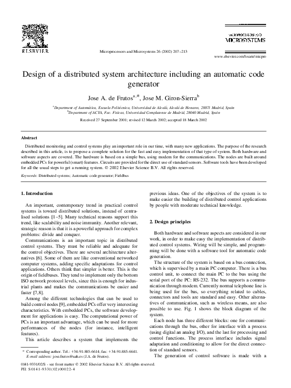 (PDF) Design of a distributed system architecture including an ...