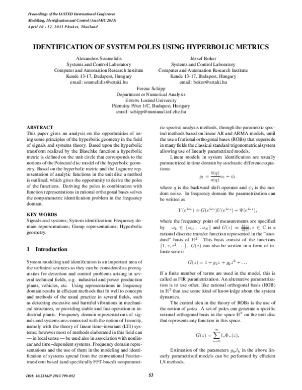 (PDF) Identification of System Poles using Hyperbolic Metrics