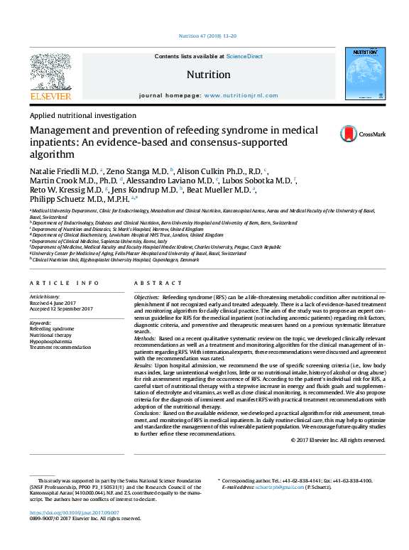(PDF) Management and Prevention of Refeeding Syndrome in Medical ...