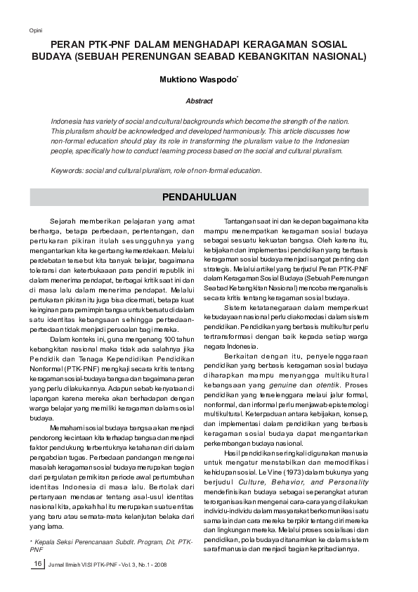(PDF) Peran PTK-PNF Dalam Menghadapi Keragaman Sosial Budaya (PDF) Peran PTK-PNF Dalam Menghadapi Keragaman Sosial Budaya
