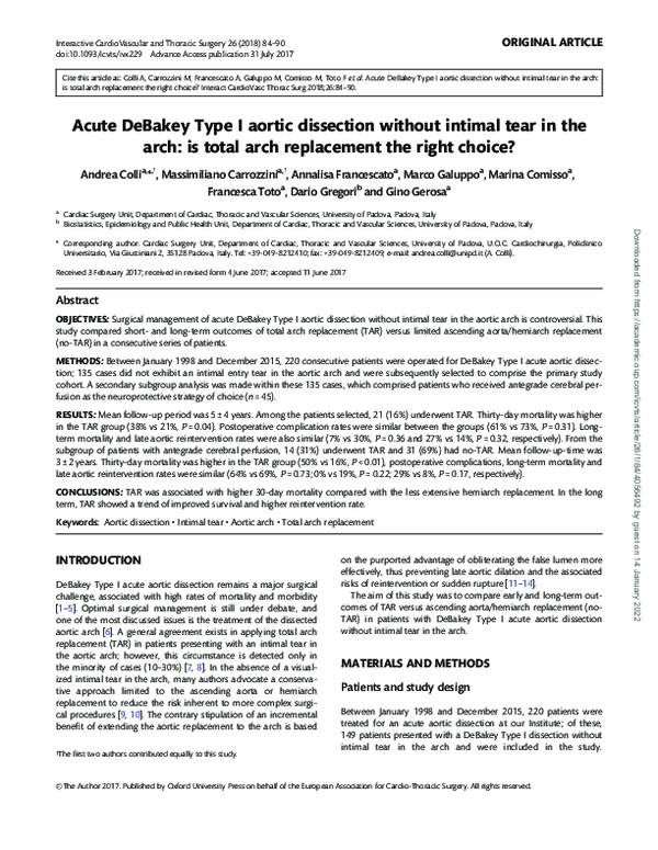 (PDF) Acute DeBakey Type I aortic dissection without intimal tear in ...