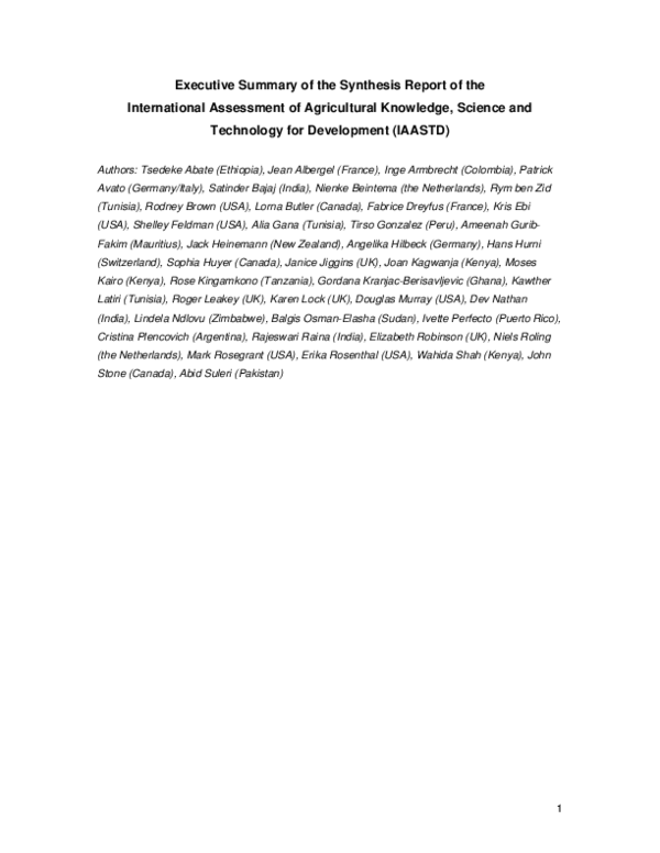 (PDF) Executive Summary of the Synthesis Report of the International ...