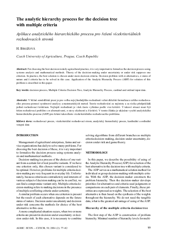(PDF) The analytic hierarchy process for the decision tree with multiple criteria