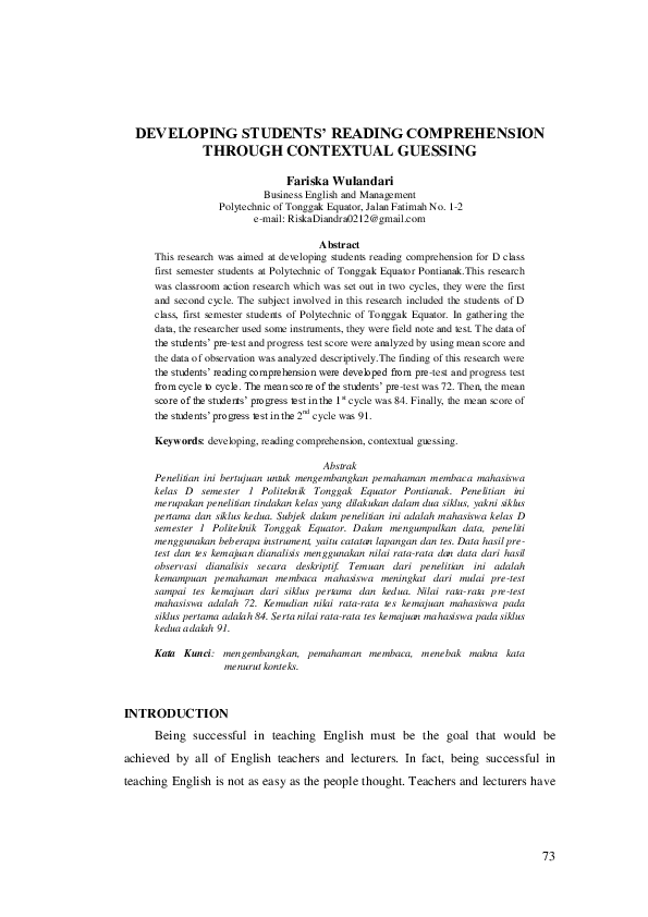 (PDF) Developing Students’ Reading Comprehension Through Contextual ...