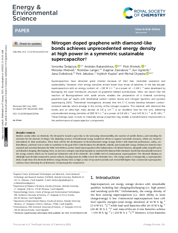 (PDF) Nitrogen doped graphene with diamond-like bonds achieves unprecedented energy density at ...
