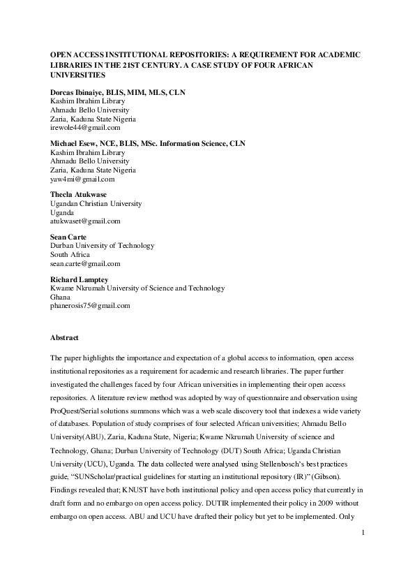 (PDF) Open access institutional repositories: A requirement for ...