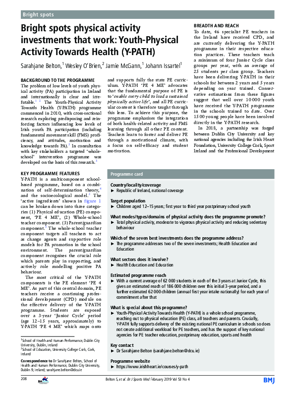 (PDF) Bright spots physical activity investments that work: Youth ...