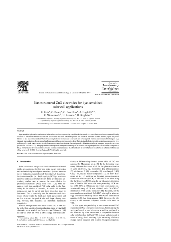 (PDF) Nanostructured ZnO electrodes for dye-sensitized solar cell ...