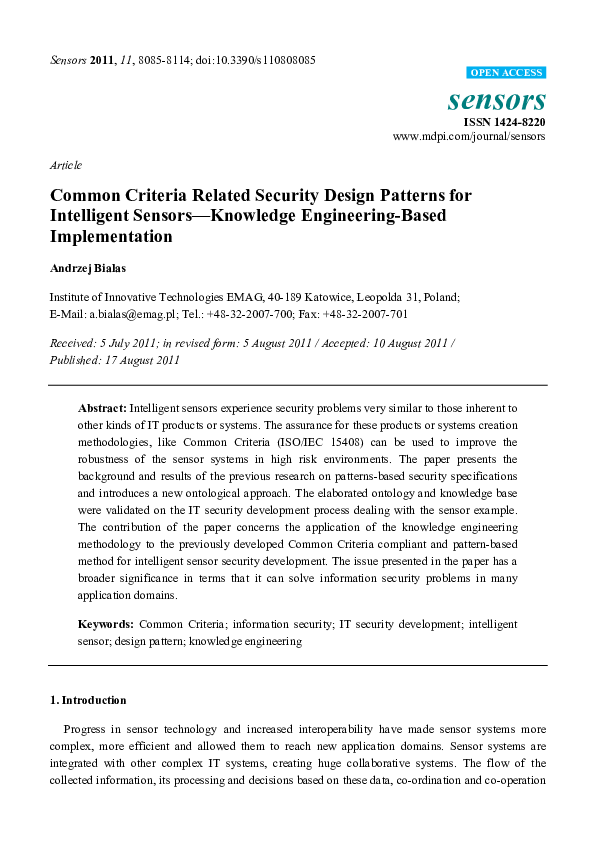 Pdf Common Criteria Related Security Design Patterns—validation On