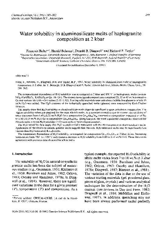 (PDF) Water solubility in aluminosilicate melts of haplogranite ...