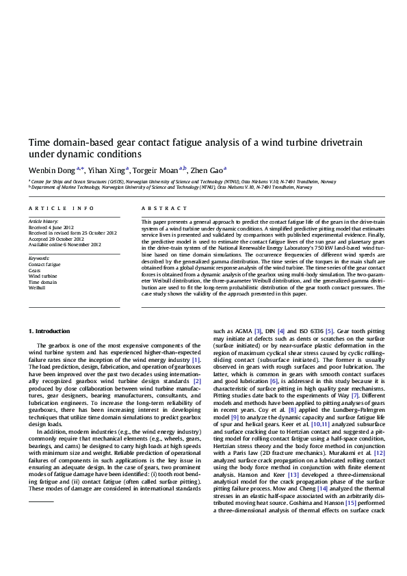 (PDF) Time domain-based gear contact fatigue analysis of a wind turbine ...