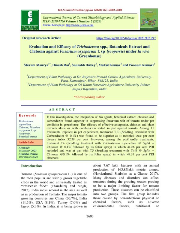 (PDF) Evaluation and Efficacy of Trichoderma spp., Botanicals Extract and Chitosan against ...
