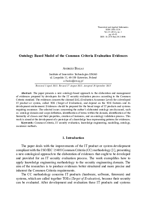 Pdf Ontology Based Model Of The Common Criteria Evaluation Evidences