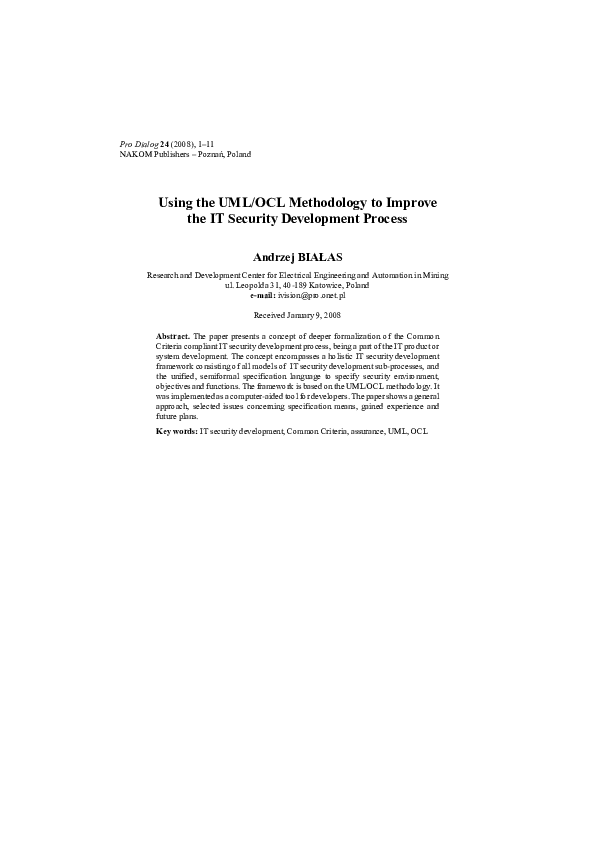 (PDF) Using the UML/OCL Methodology to Improve the IT Security Development Process | Andrzej ...