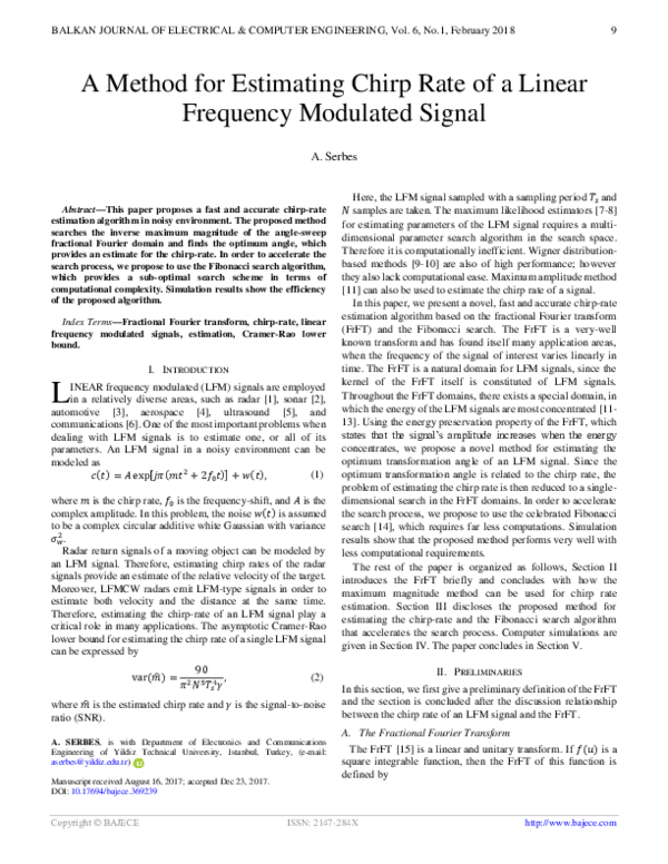 (PDF) A Method for Estimating Chirp Rate of a Linear Frequency Modulated Signal