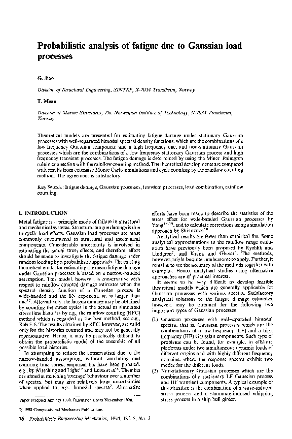 (PDF) Probabilistic analysis of fatigue due to Gaussian load processes