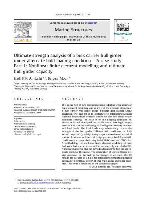 (PDF) Ultimate strength analysis of a bulk carrier hull girder under alternate hold loading ...