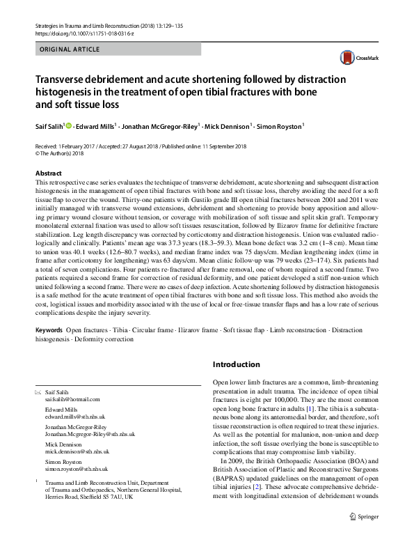(PDF) Transverse debridement and acute shortening followed by ...
