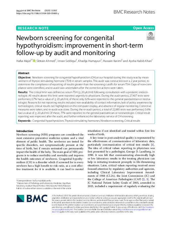 (PDF) Newborn screening for congenital hypothyroidism: improvement in ...