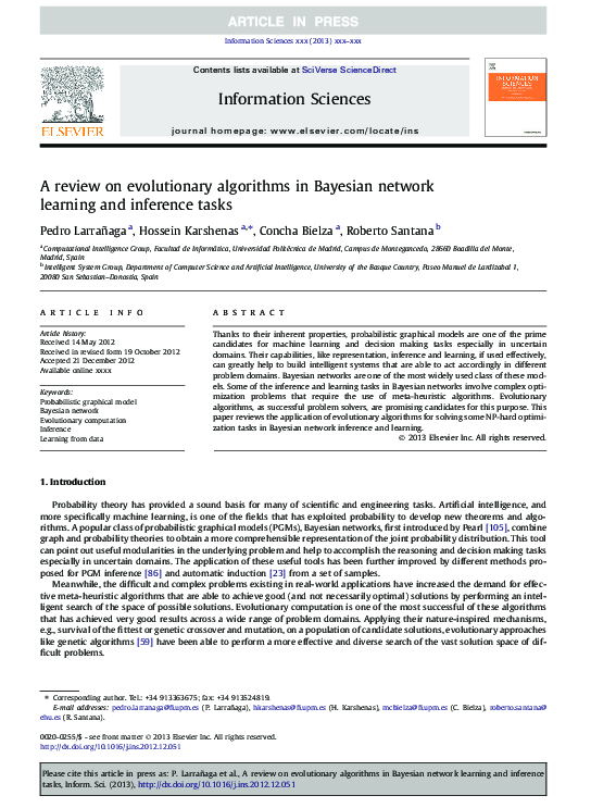 Pdf A Review On Evolutionary Algorithms In Bayesian Network Learning And Inference Tasks