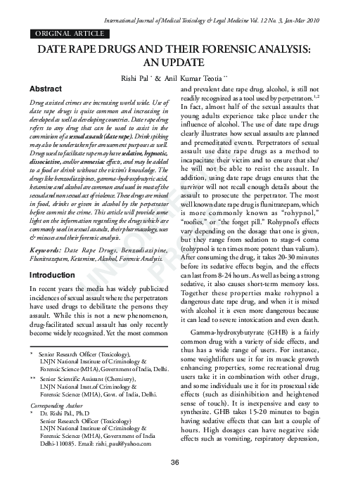(PDF) Date Rape Drugs and Their Forensic Analysis: An Update