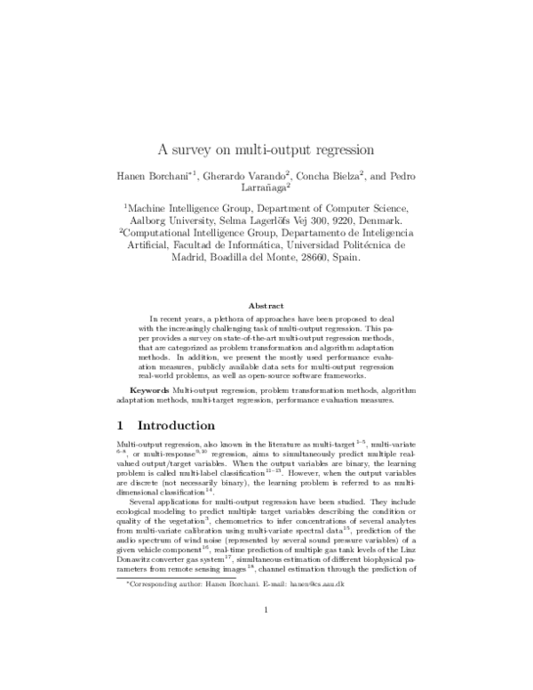 (PDF) A survey on multi-output regression