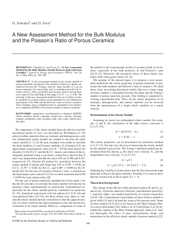 (PDF) A New Assessment Method for the Bulk Modulus and the Poisson's ...