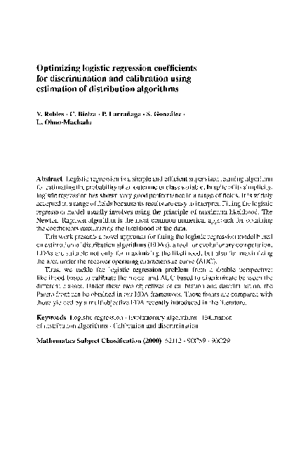 (PDF) Optimizing logistic regression coefficients for discrimination and calibration using ...