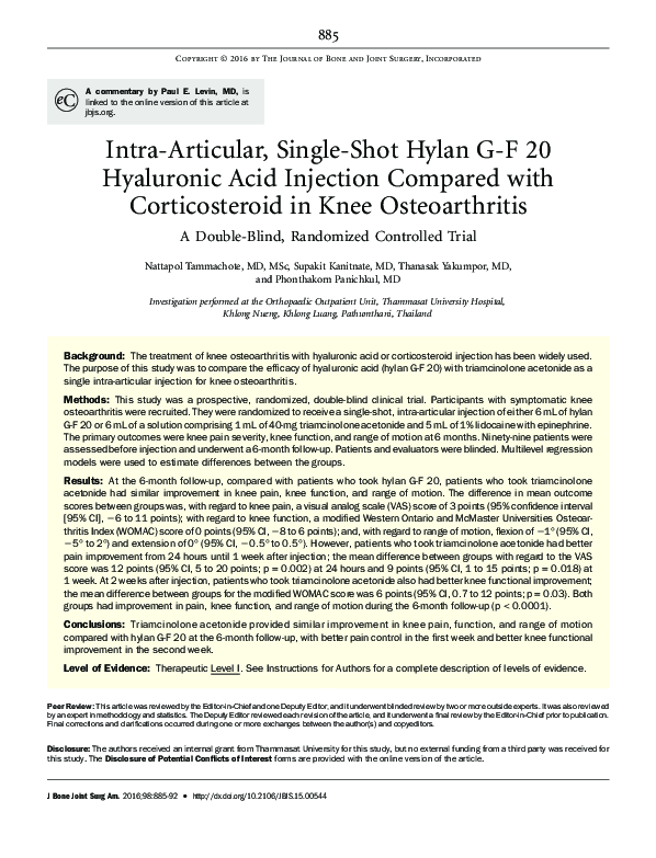 (PDF) Intra-Articular, Single-Shot Hylan G-F 20 Hyaluronic Acid Injection Compared with ...