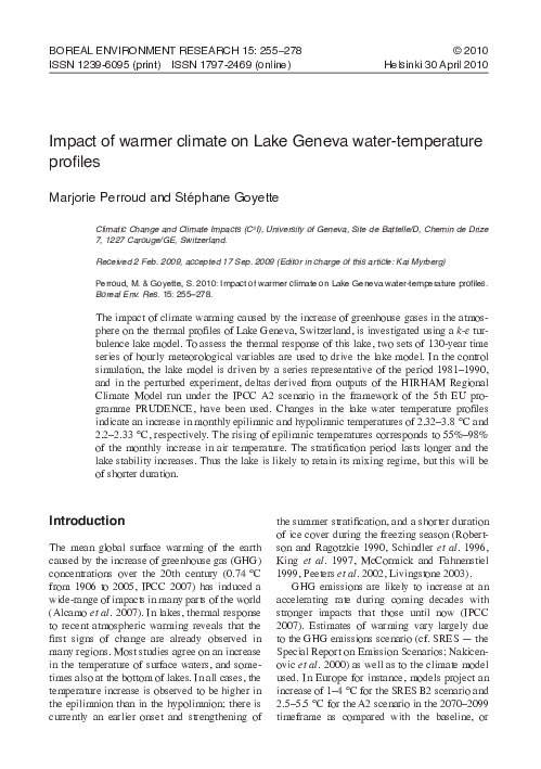 (PDF) Impacts of warmer climate on Lake Geneva water-temperature profiles