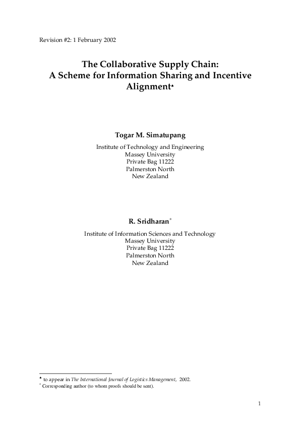 (PDF) The Collaborative Supply Chain: A Scheme for Information Sharing and Incentive Alignment ♠