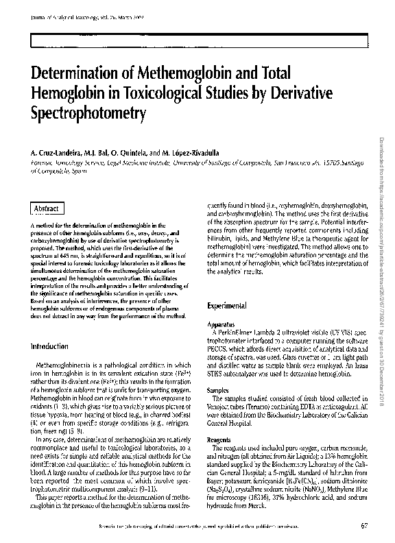 (PDF) Determination of Methemoglobin and Total Hemoglobin in ...