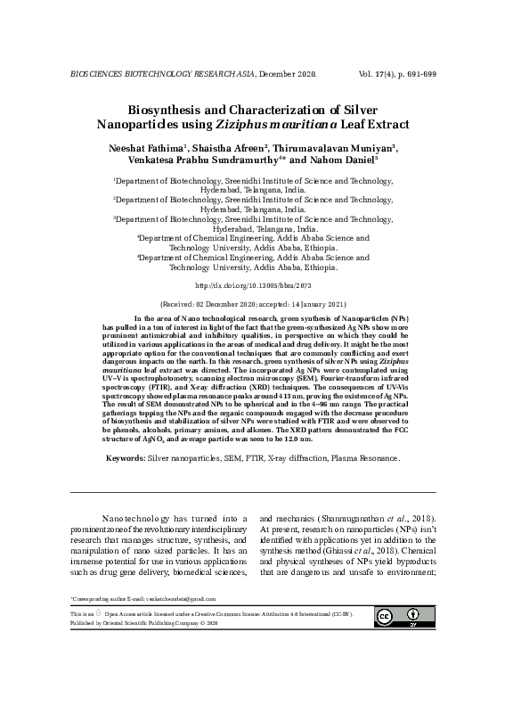 (PDF) Biosynthesis and Characterization of Silver Nanoparticles using Ziziphus mauritiana Leaf ...